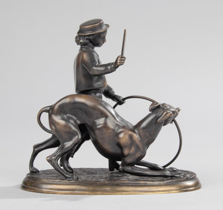 Late 19th Century Bronzen Sculpture Boy Playing with Whippet by Jules ...