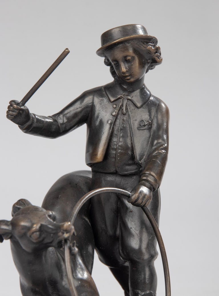 Late 19th Century Bronzen Sculpture Boy Playing with Whippet by Jules ...