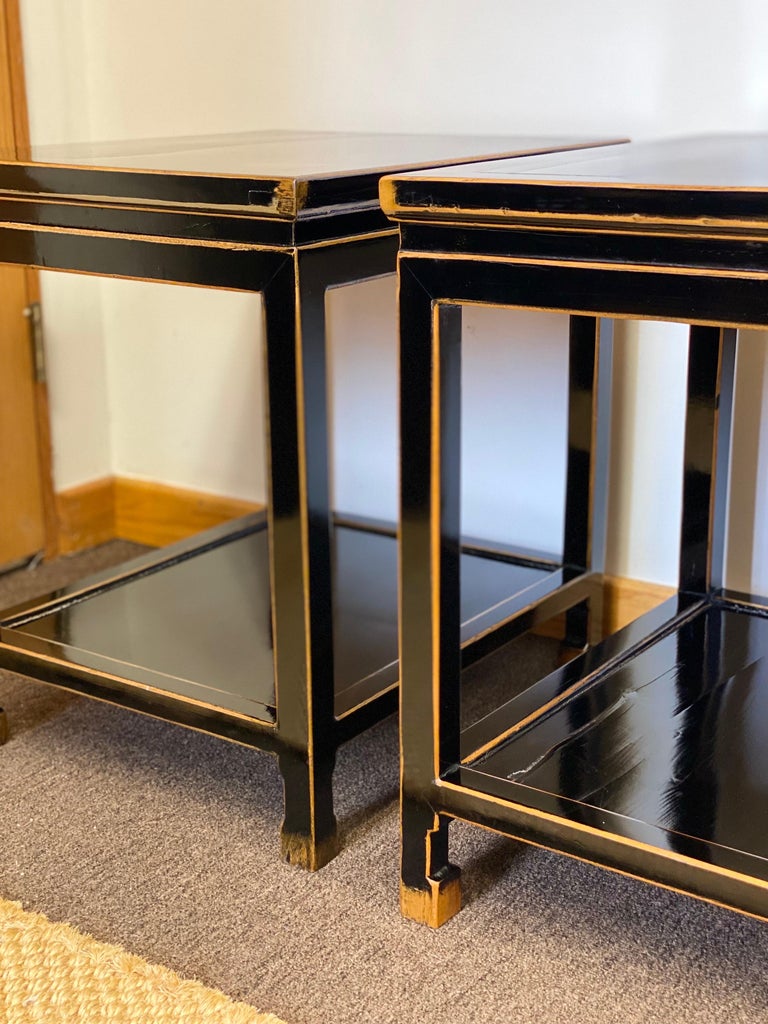 Late 19th Century Chinese Black Lacquer Rectangular Two-Tier Side ...