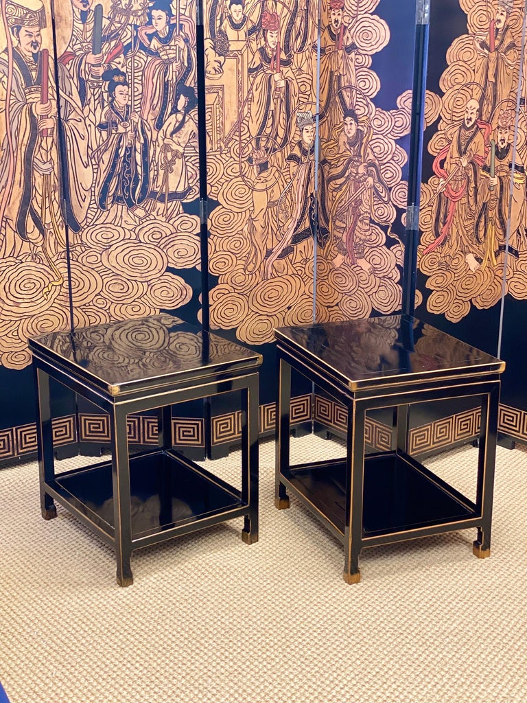 Late 19th Century Chinese Black Lacquer Rectangular Two-Tier Side ...