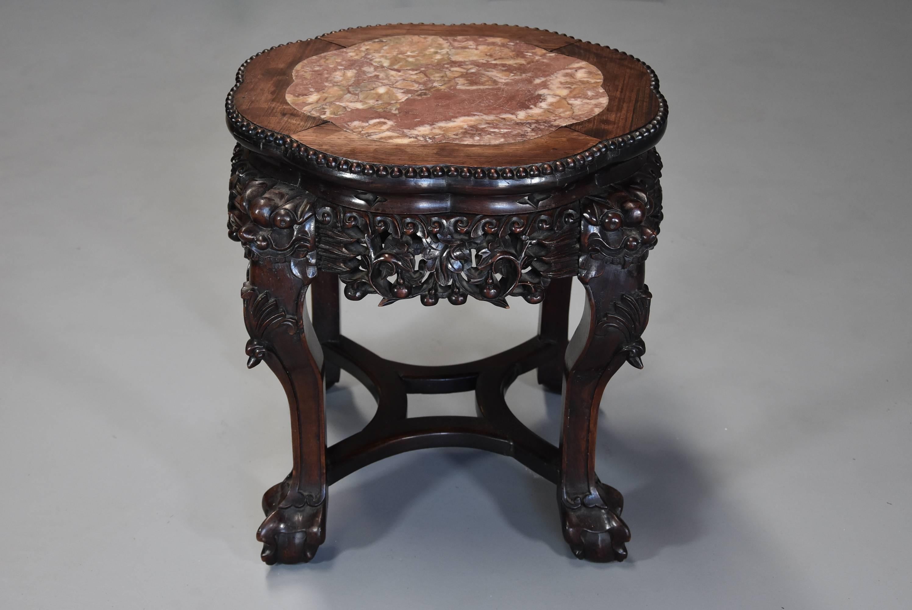 Late 19th Century Chinese Hardwood Pot Stand with Shaped Marble Inset ...