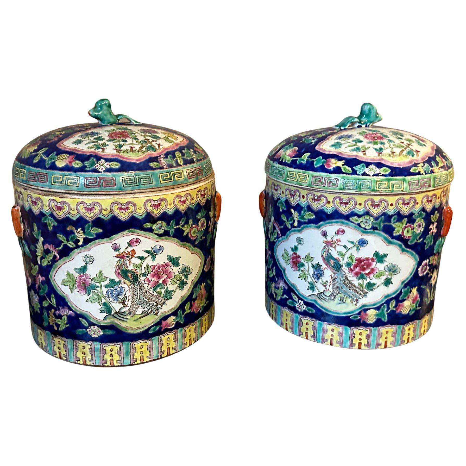 Late 19th century Chinese Pair of Ceramic Ginger pots, 1890s For Sale ...
