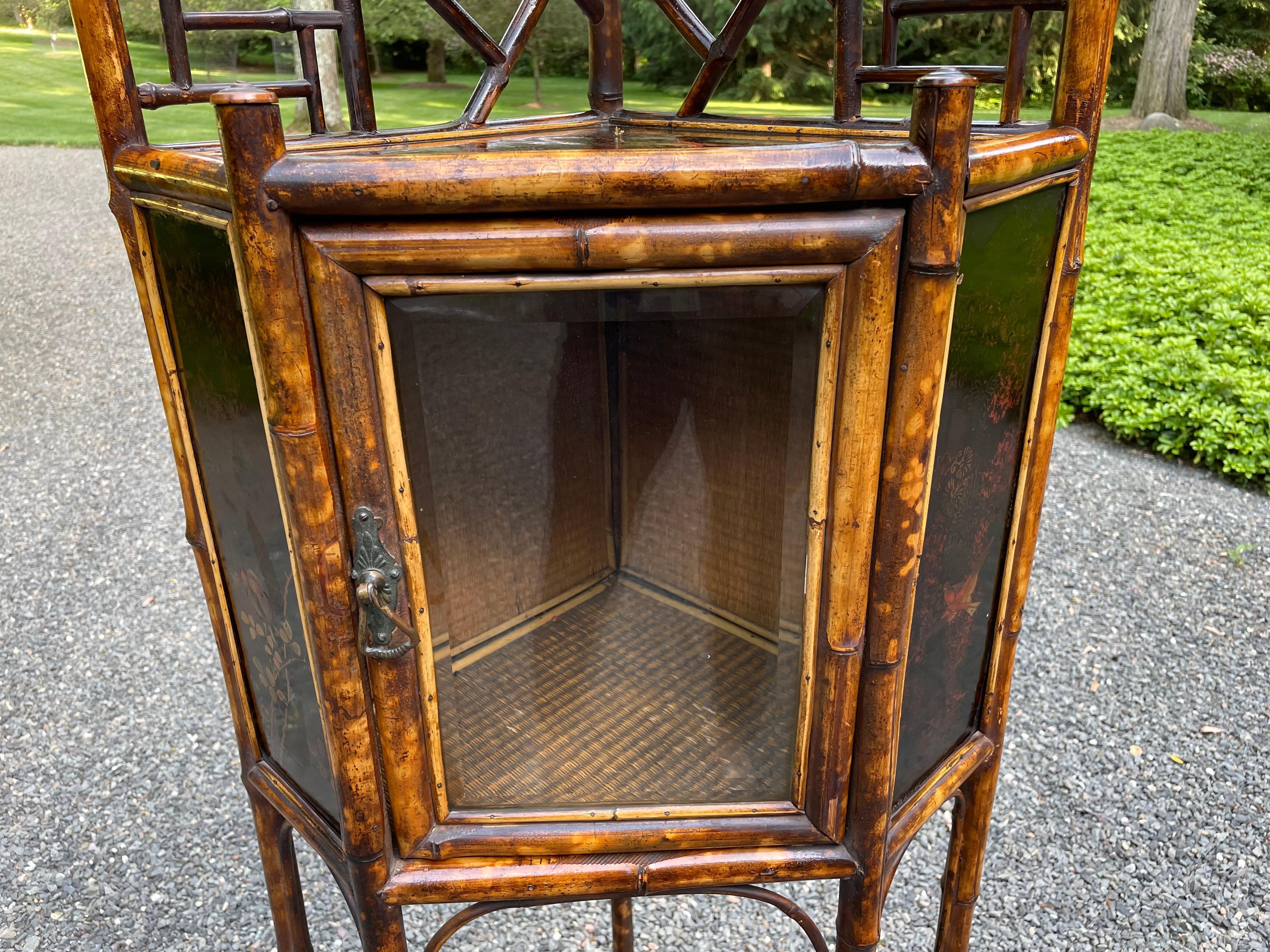 Late 19th Century Chinoiserie Bamboo Corner Cabinet For Sale at 1stDibs