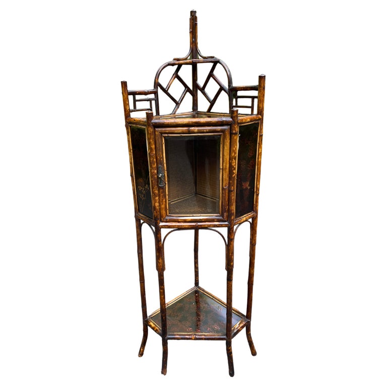 Late 19th Century Chinoiserie Bamboo Corner Cabinet For Sale at 1stDibs