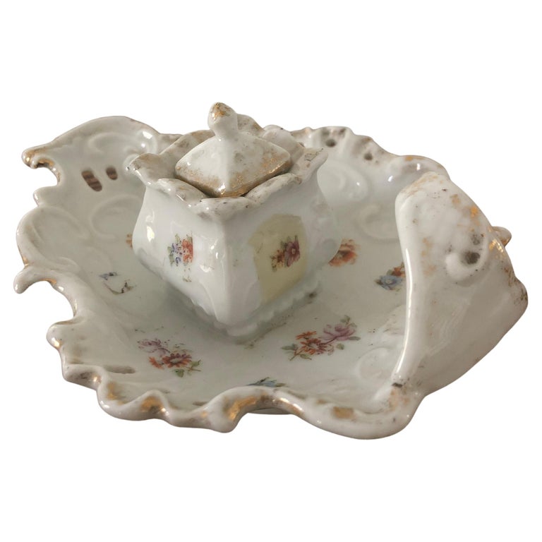 Late 19th Century Continental Porcelain Inkwell with Hand Painted ...