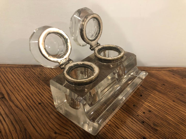 Late 19th Century Double Crystal Inkwell with Pen Tray, England, 1880 ...