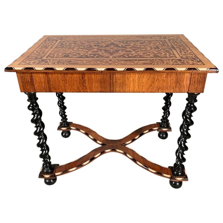 Late 19th Century Dutch Marquetry with Bone and Ebony Inlay Side Table ...