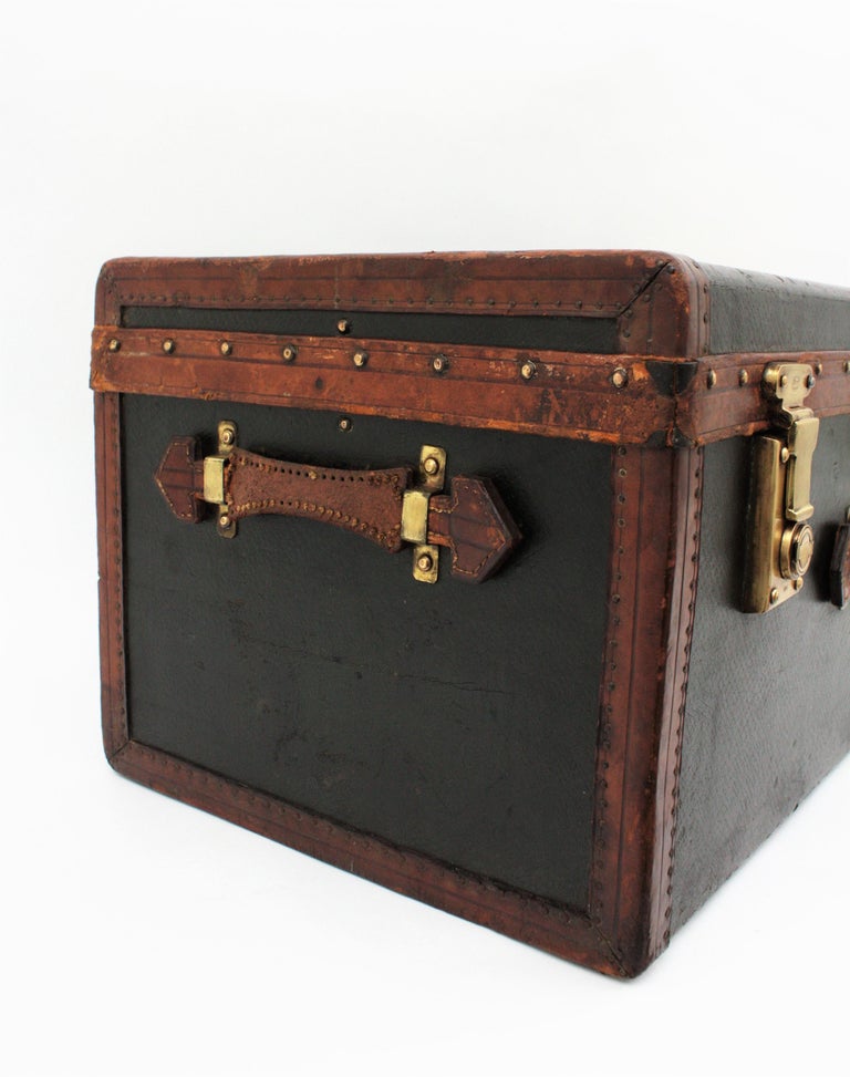 English Trunk in Leather and Canvas with Brass Locks For Sale at 1stDibs