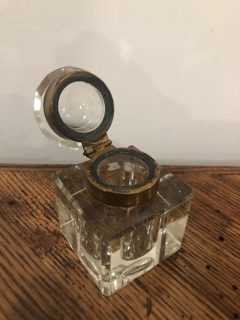 Late 19th Century English Crystal Inkwell with Brass Collar For Sale at ...