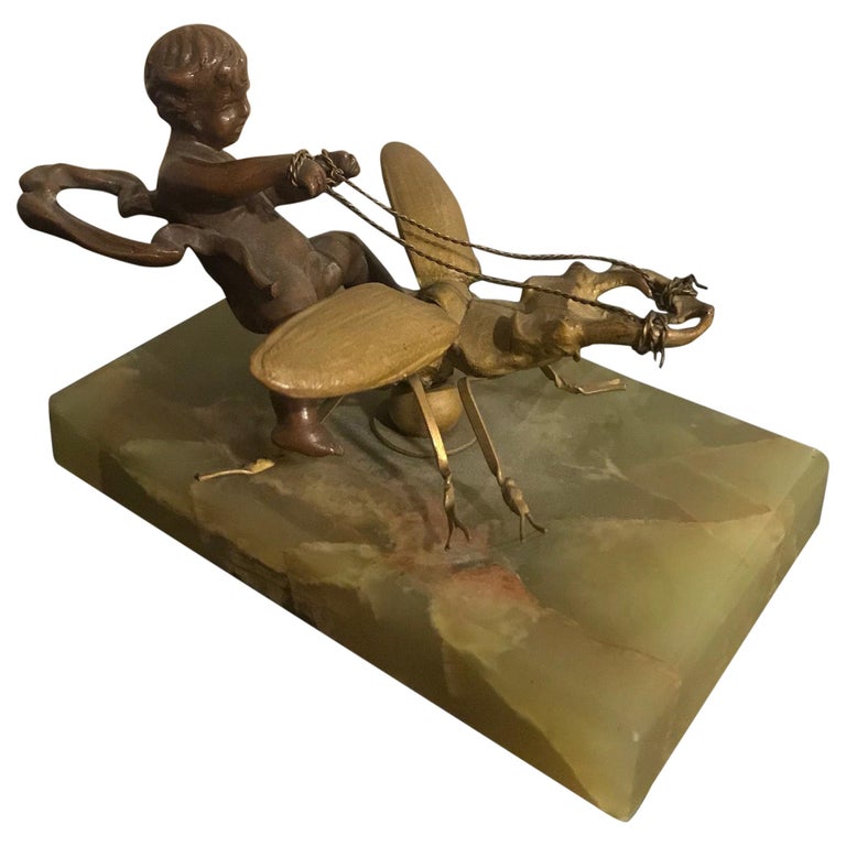 Late 19th Century Eutrope Bouret Style Bronze Child on a Beetle Statue ...