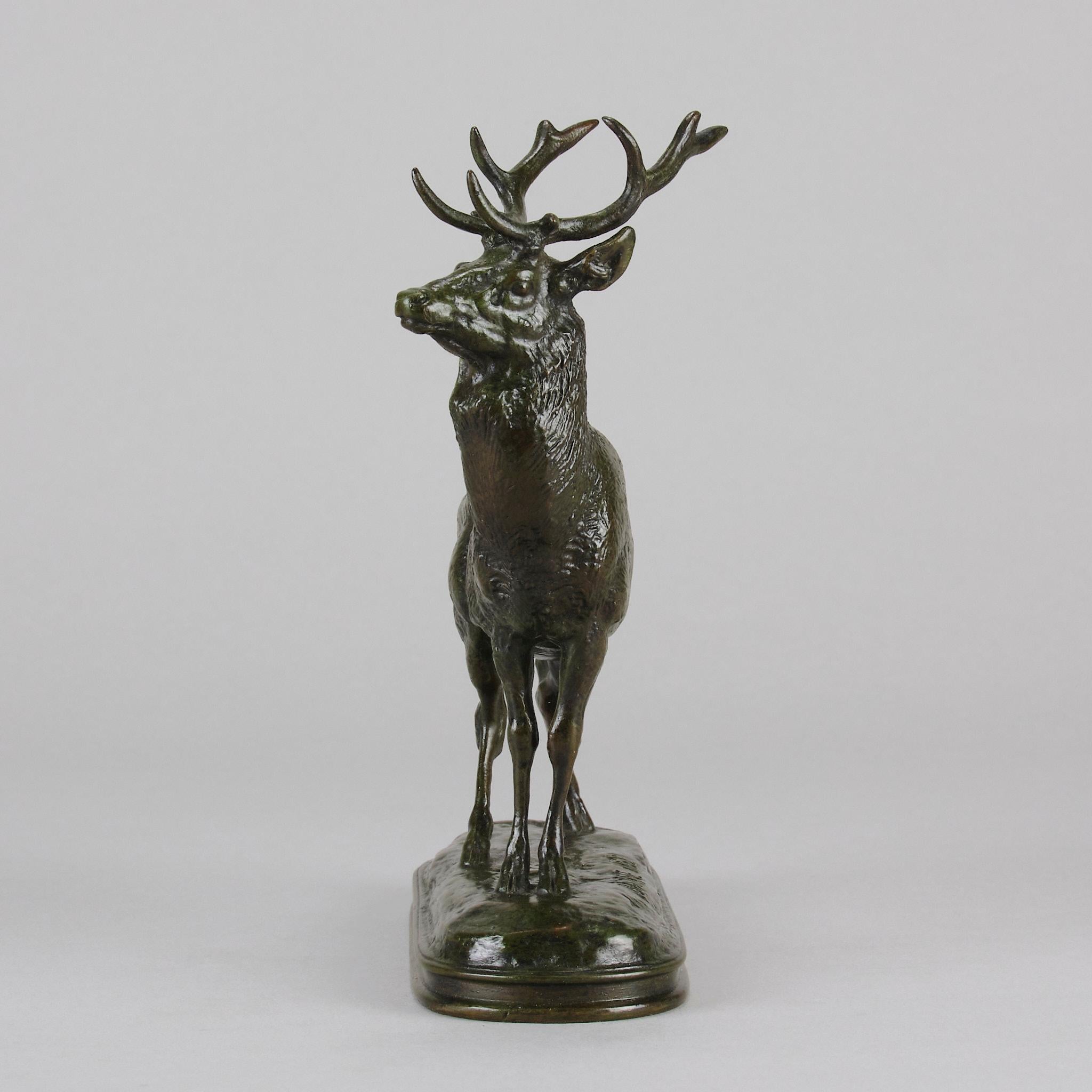 Late 19th Century French Animalier bronze entitled "Cerf Qui Écoute ...