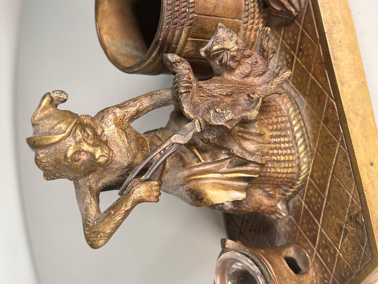 Late 19th Century French Bronze Inkwell Modelled as a Monkey Castrating ...