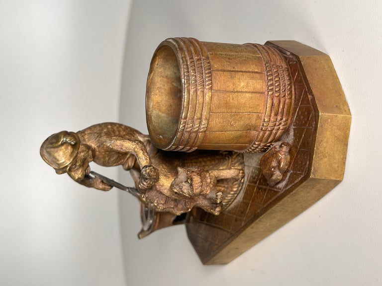 Late 19th Century French Bronze Inkwell Modelled as a Monkey Castrating ...