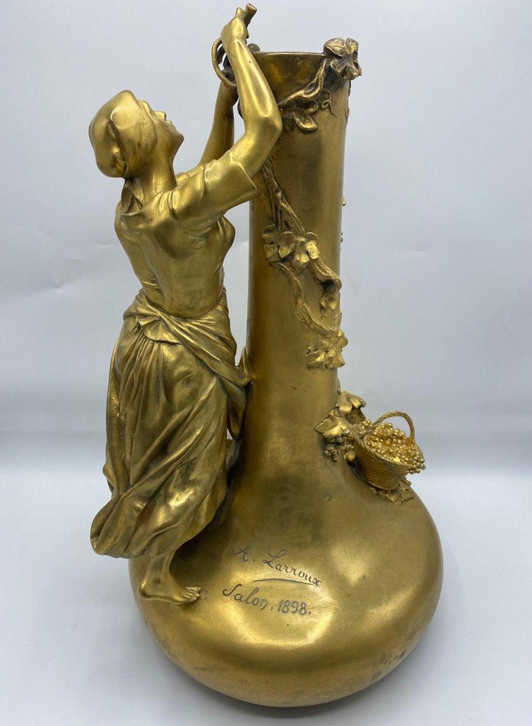 Late 19th Century French Bronze Vase of Woman Harvesting Grapes For ...