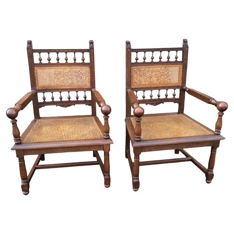 Late 19th Century French Cane Seat Armchairs, a Pair For Sale at 1stDibs