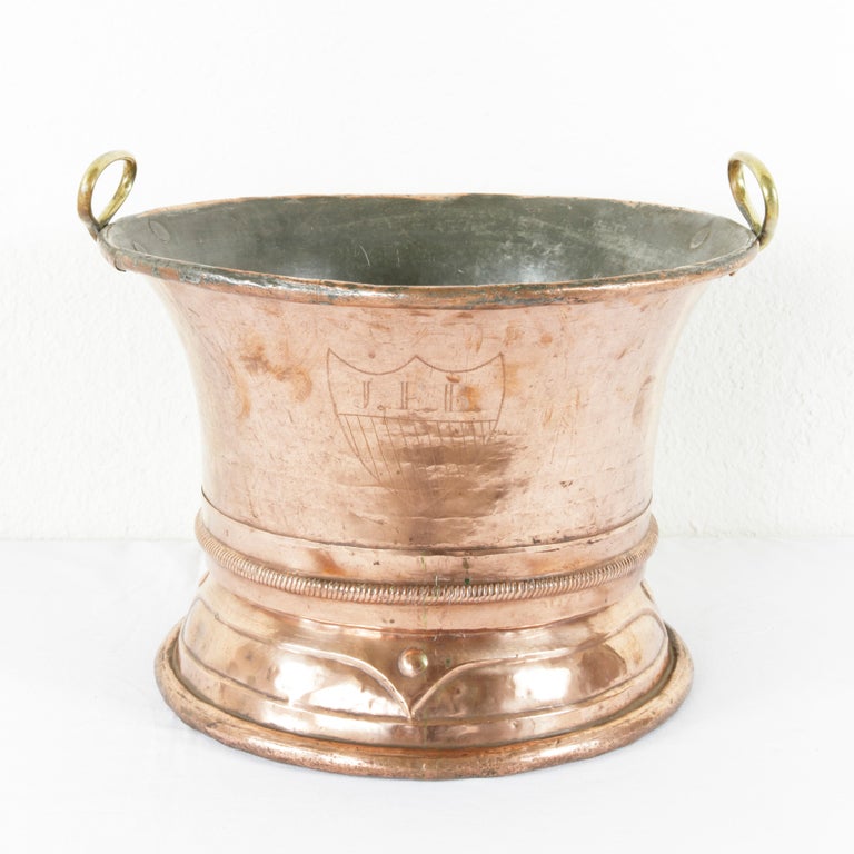 Late 19th Century French Copper Cachepot with Coat of Arms and Bronze ...