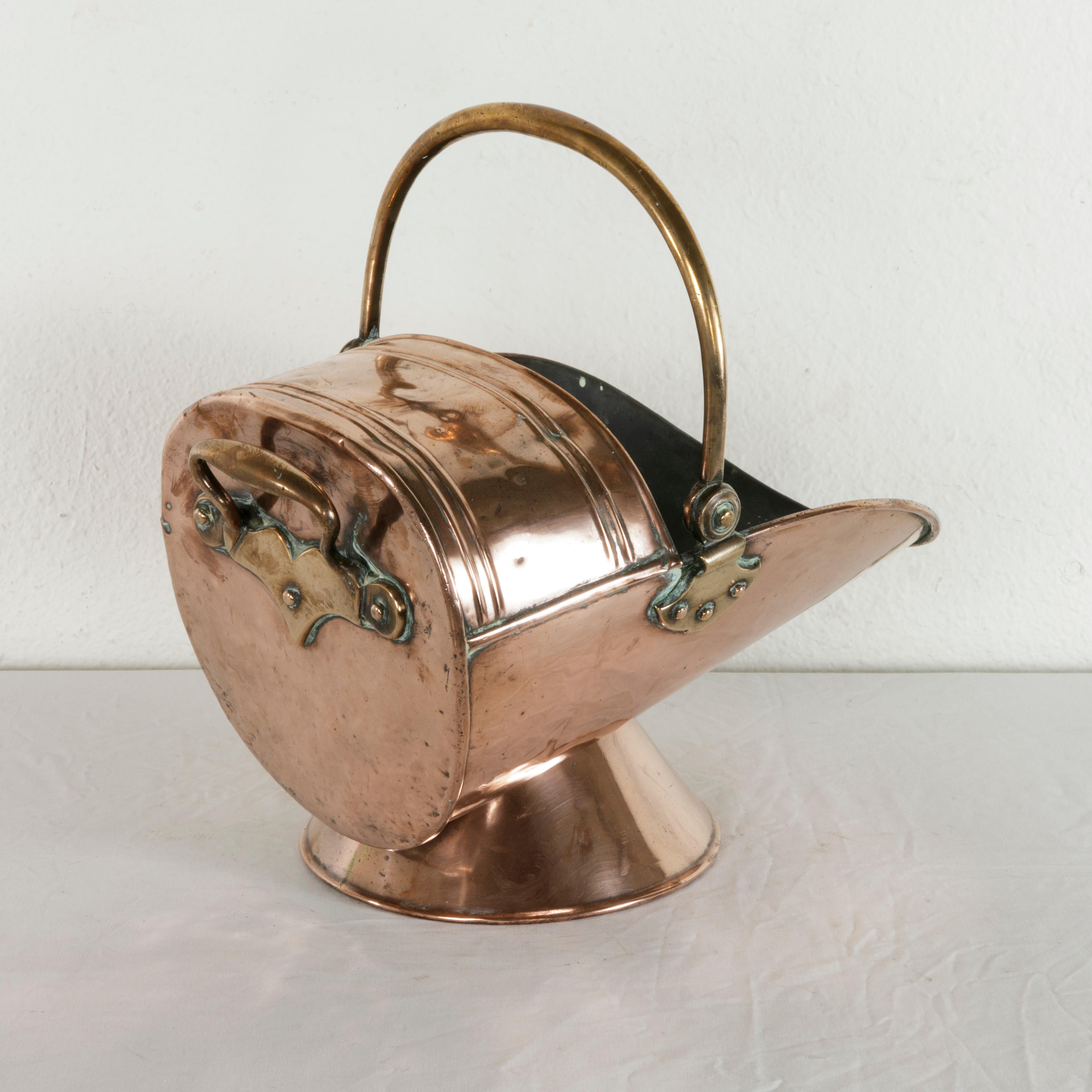 Late 19th Century French Copper Coal Bucket with Riveted Brass Handle ...