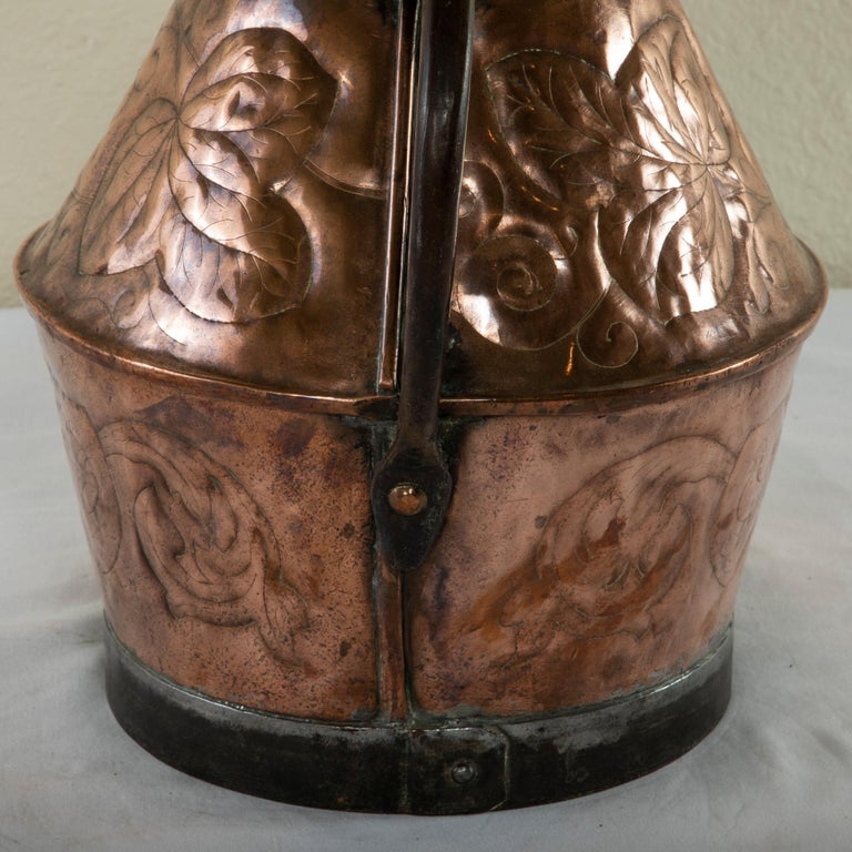 Late 19th Century French Copper Repousse Pitcher with Iron Straps and ...