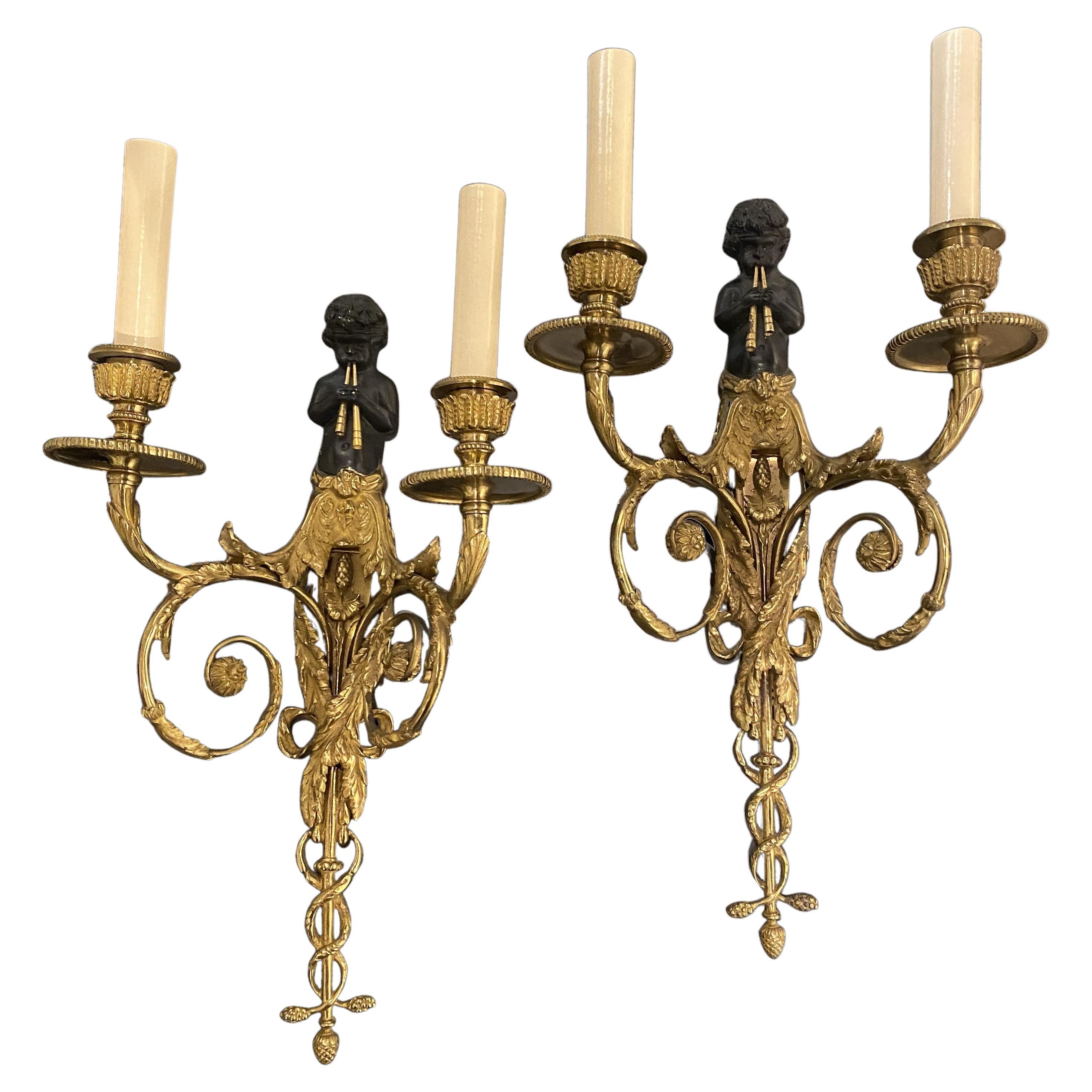 Late 19th Century French Gilt Bronze and Mirrors Sconces For Sale at ...