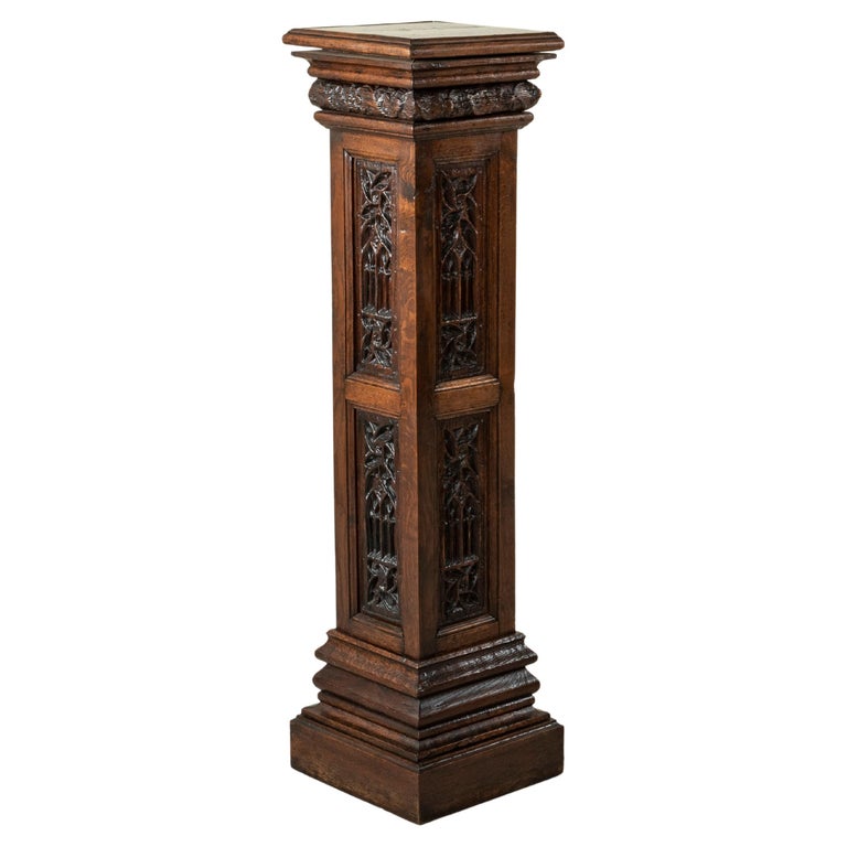 Late 19th Century French Gothic Style Hand Carved Oak Pedestal ...