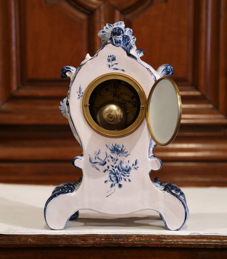Late 19th Century French Hand-Painted Blue and White Faience Mantel ...