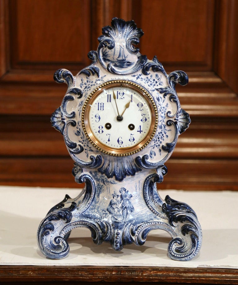 Late 19th Century French Hand-Painted Blue and White Faience Mantel ...