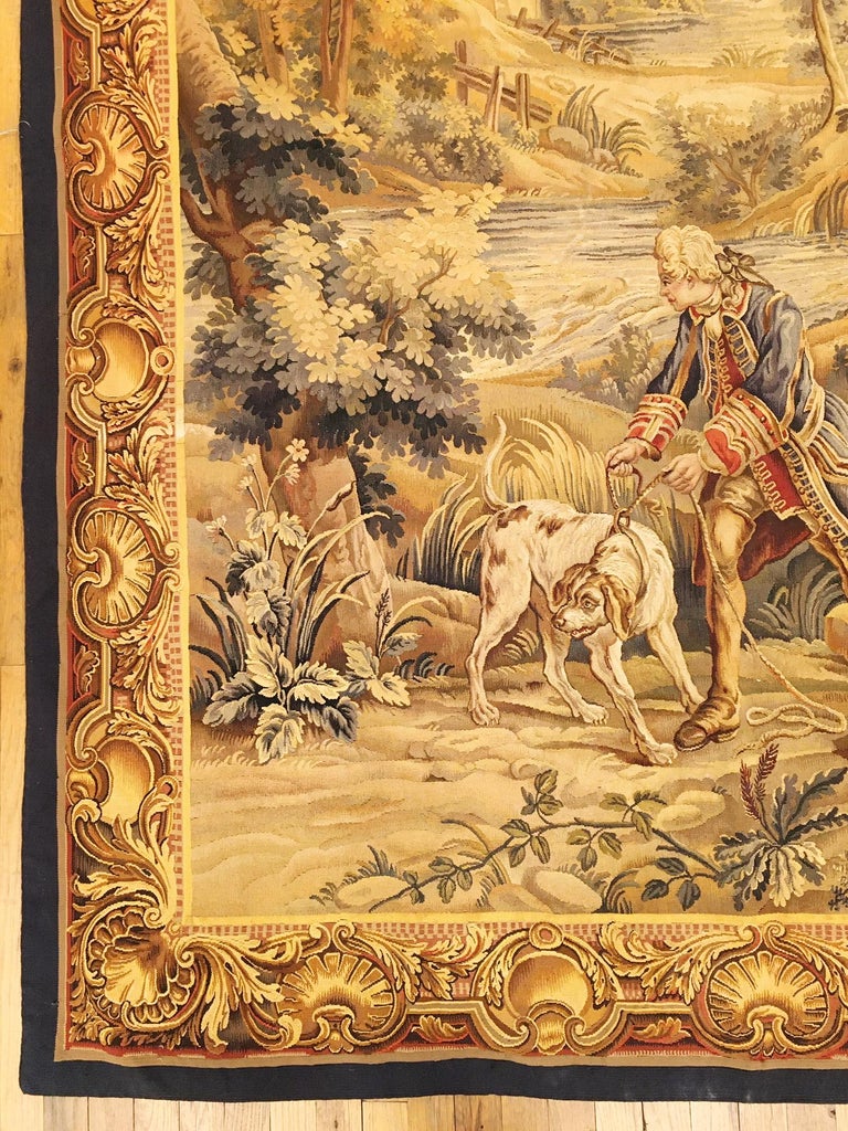 Late 19th Century French Hunting Tapestry, w/ a Nobleman and His Hound ...