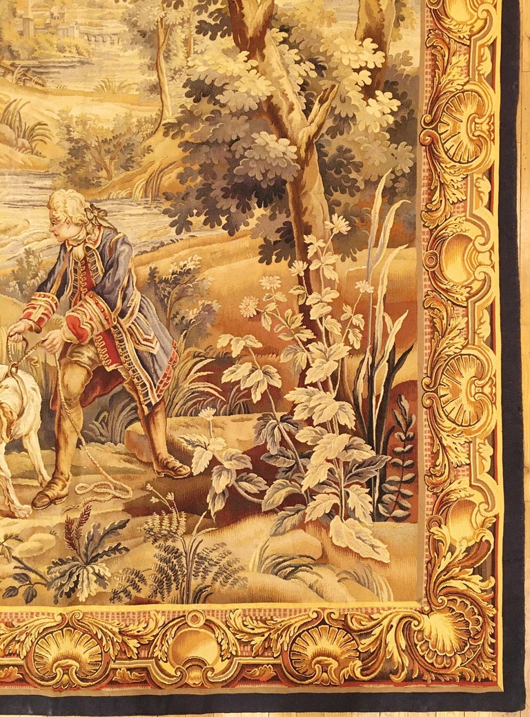 Late 19th Century French Hunting Tapestry, w/ a Nobleman and His Hound ...