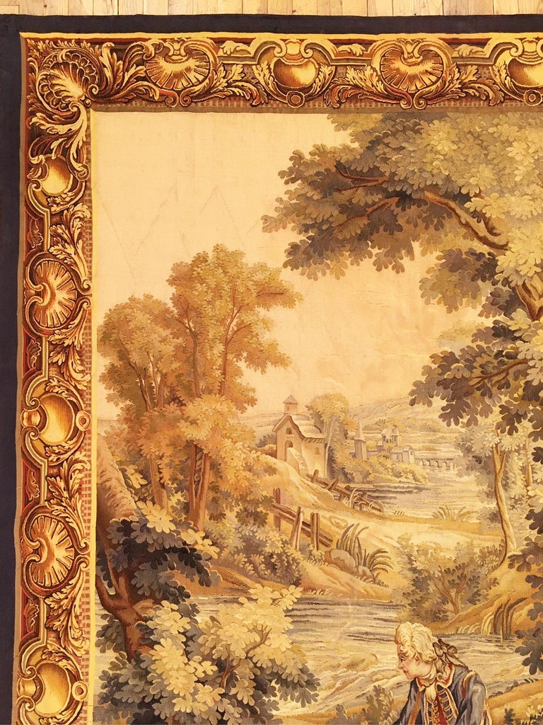 Late 19th Century French Hunting Tapestry, w/ a Nobleman and His Hound ...