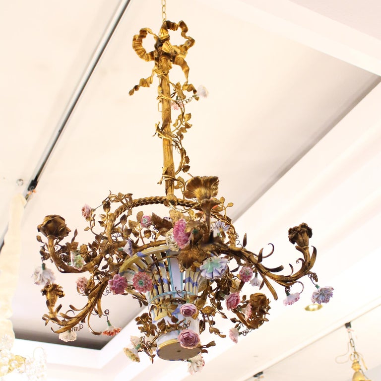 Late 19th Century French Louis XV Style Gilt Bronze Porcelain Flowers ...