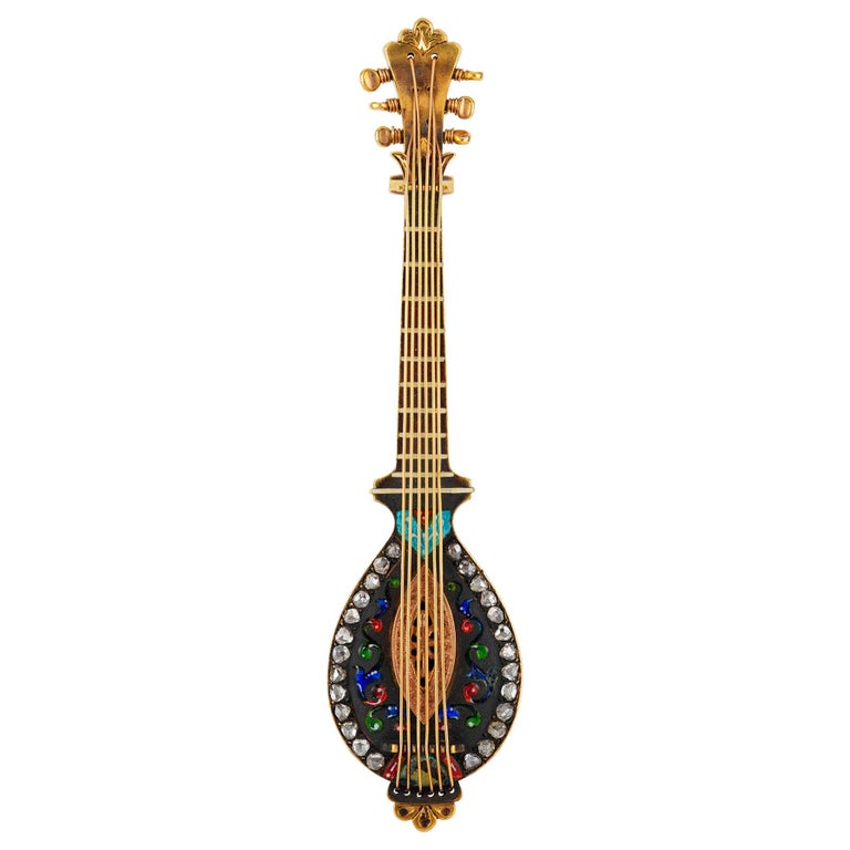 Late 19th Century French Mandolin Brooch For Sale at 1stDibs