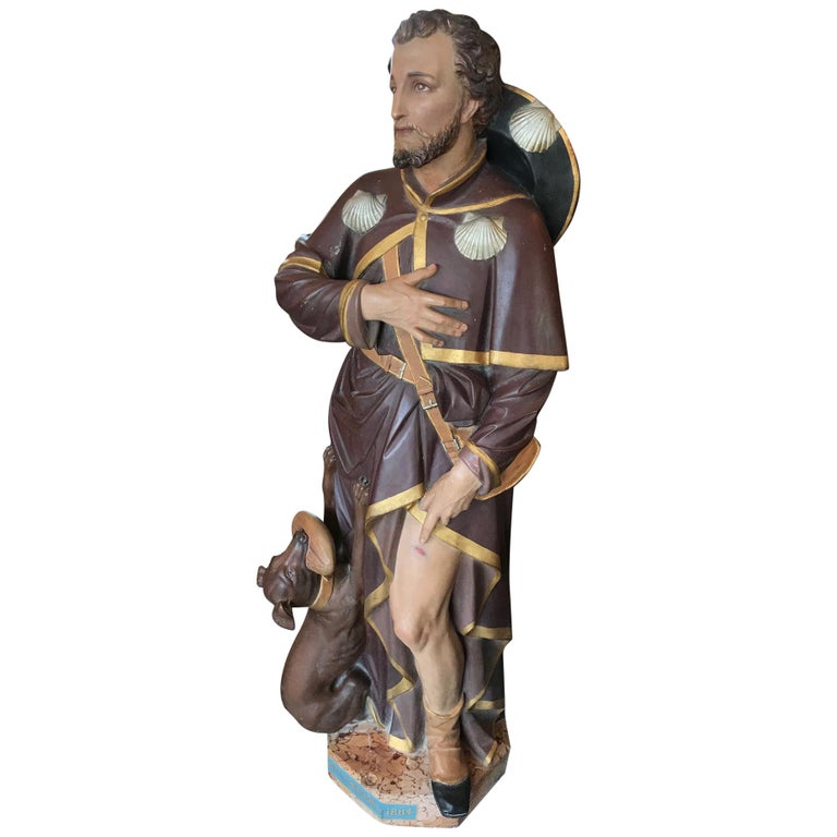 Late 19th Century French Painting Plaster Saint Roch Statue, 1884s at ...