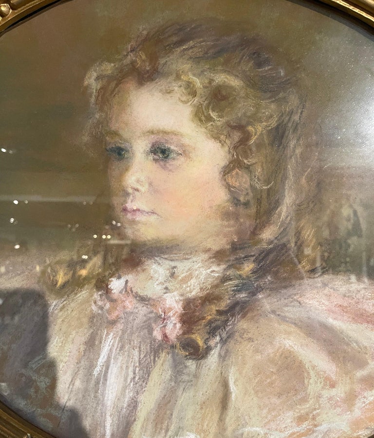 Late 19th Century French Pastel Portrait of Young Girl in Oval Gilt ...