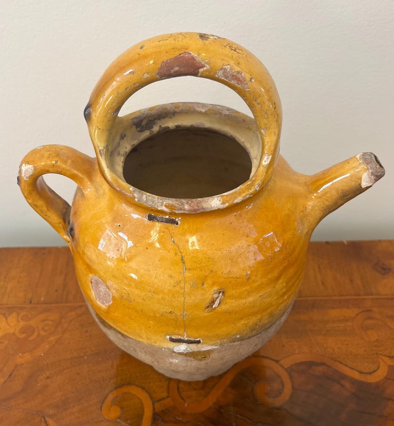 Late 19th Century French Provincial Yellow Glaze Terra Cotta Wine Jug ...