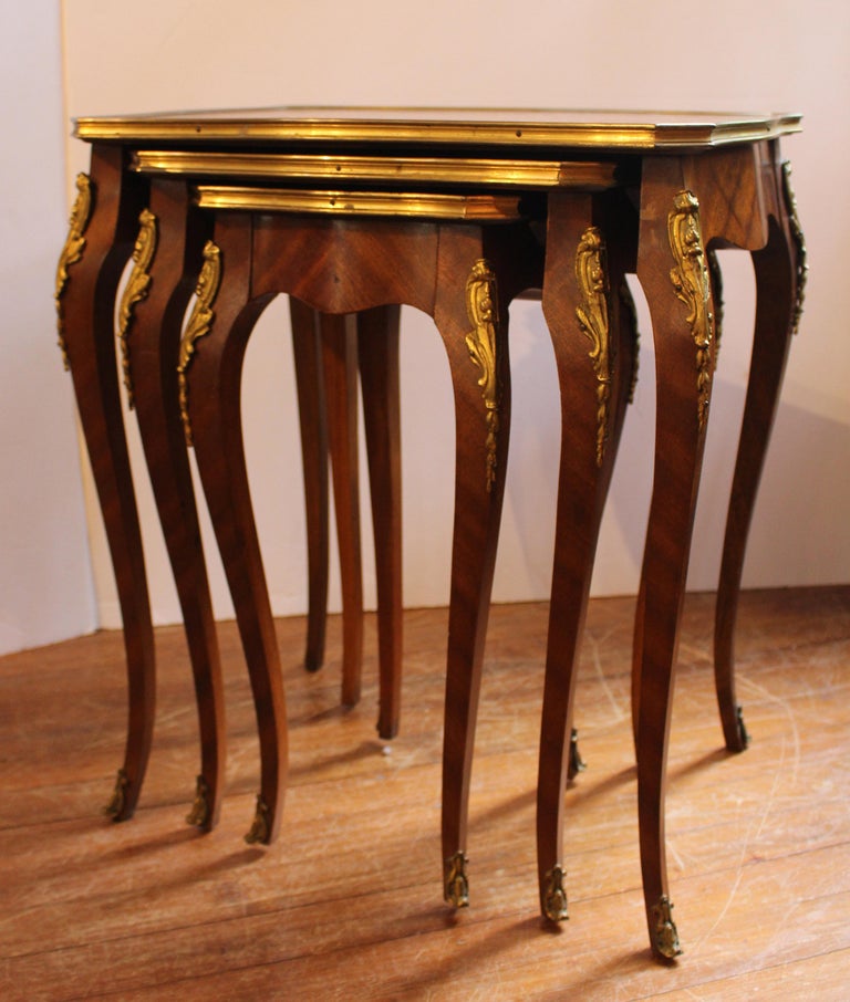 Late 19th Century French Set of 3 Nesting Tables For Sale at 1stDibs