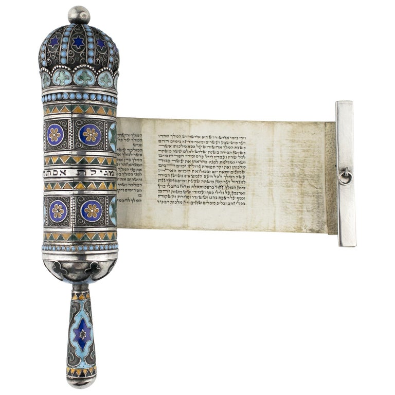 Late 19th Century Georgian Silver and Enamel Megillah Case and Esther ...