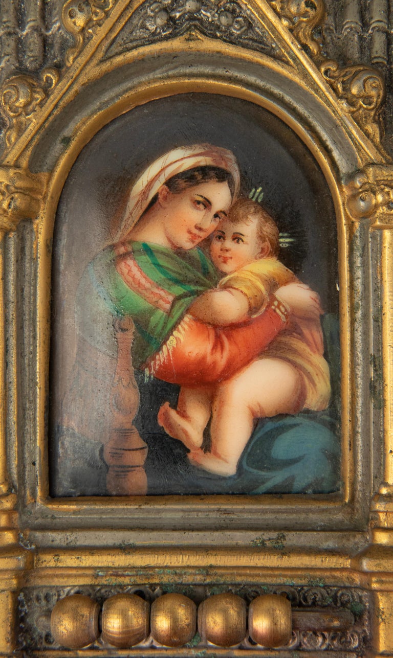 Late 19th Century Gothic Style Holy Water Font Painted Maria Jesus For ...