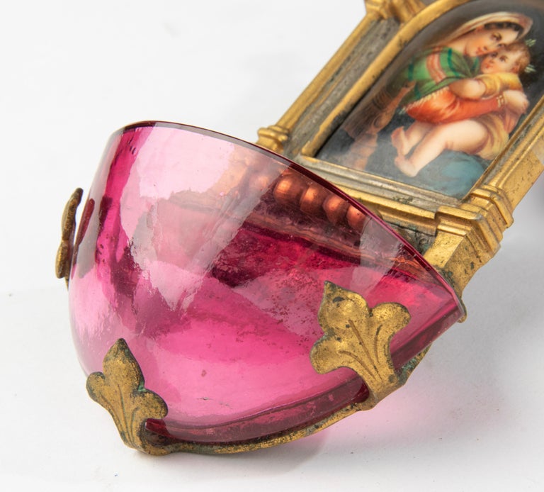 Late 19th Century Gothic Style Holy Water Font Painted Maria Jesus For ...