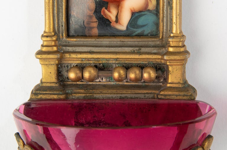 Late 19th Century Gothic Style Holy Water Font Painted Maria Jesus For ...