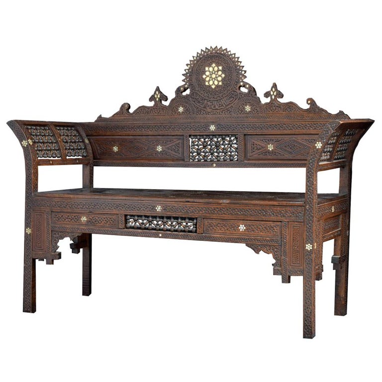 Late 19th Century Hand Carved Syrian Settee For Sale at 1stDibs
