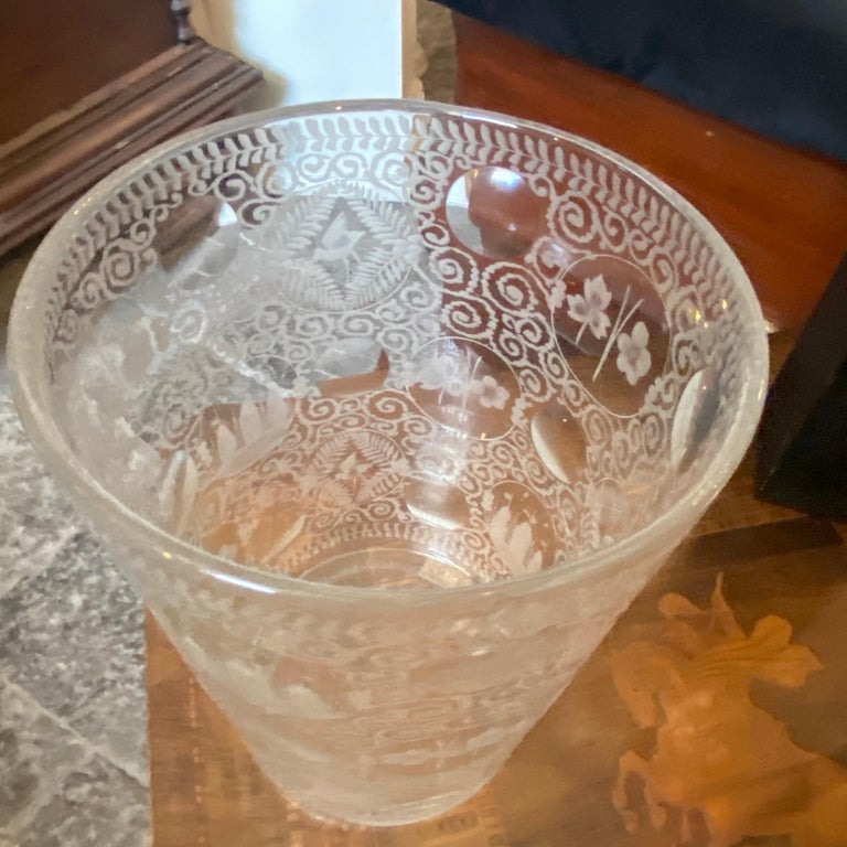 Late 19th Century Hand-Engraved Glass Wine Cooler For Sale at 1stDibs