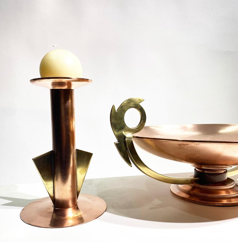 Late 19th Century Hand-Hammered Copper Tray with Candle Holders For ...