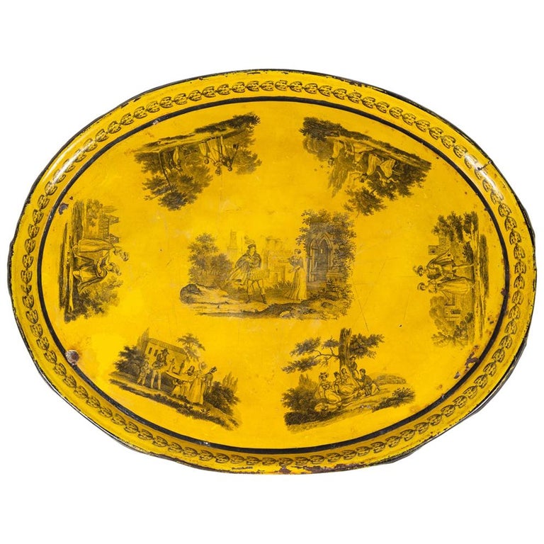 Early 19th Century Hand Painted Yellow Tole Tray For Sale at 1stDibs