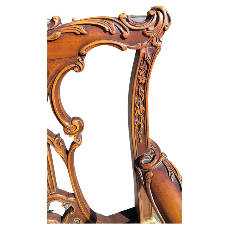 Late 19th Century Highly Carved Mahogany Chippendale Rococo Upholstered ...