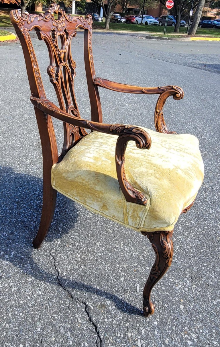 Late 19th Century Highly Carved Mahogany Chippendale Rococo Upholstered ...