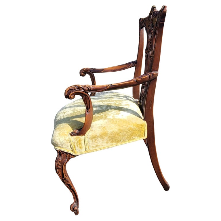 Late 19th Century Highly Carved Mahogany Chippendale Rococo Upholstered ...