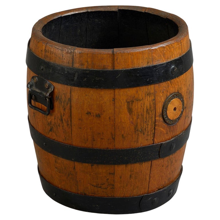 Late 19th Century Iron Coopered Oak Barrel Log Bin For Sale at 1stDibs