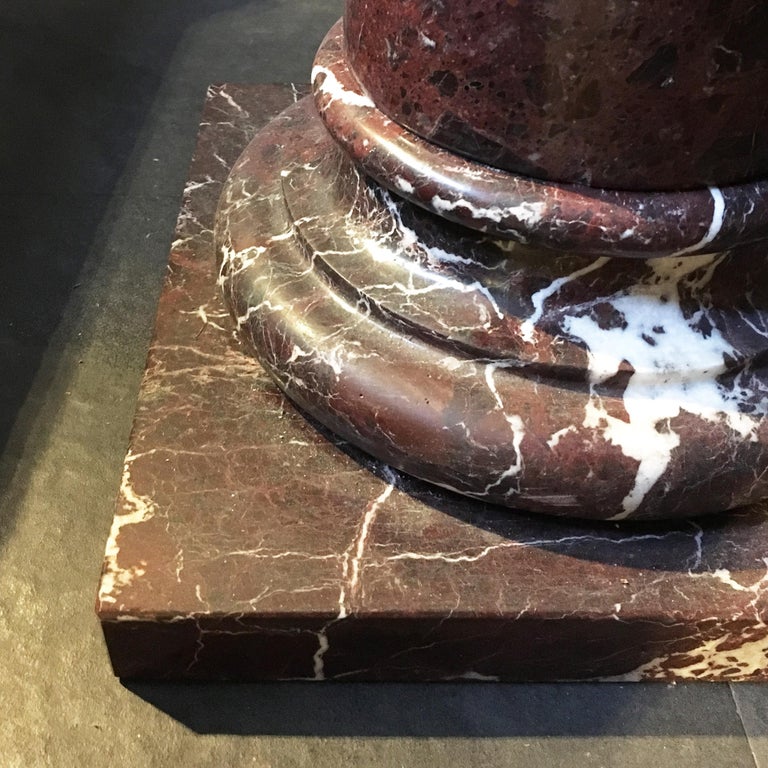 Late 19th Century Italian Red Marble Column with Square Plinth and Top ...