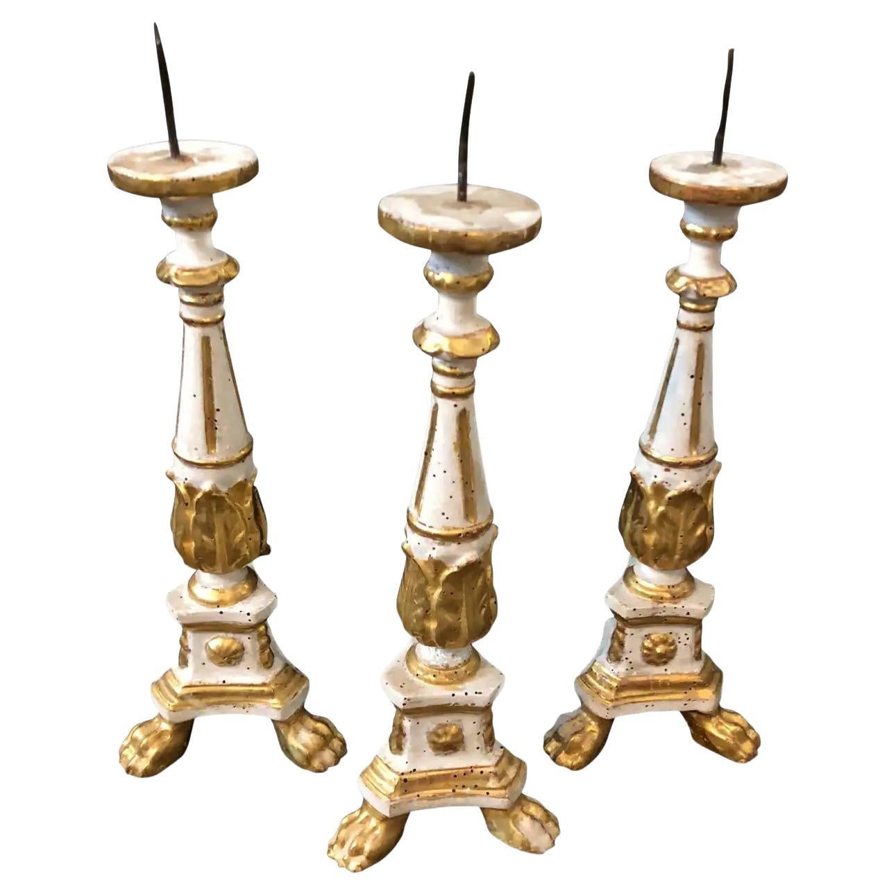 Late 19th Century Pair of Silvered Wood Italian Torcheres at 1stDibs