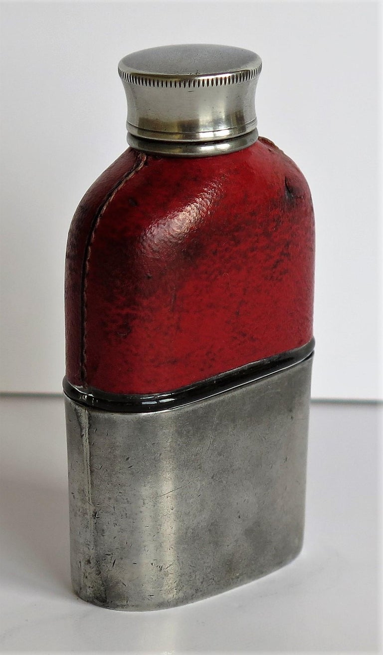 Late 19th Century Ladies Hip Flask Red Leather Glass and Pewter Cup ...